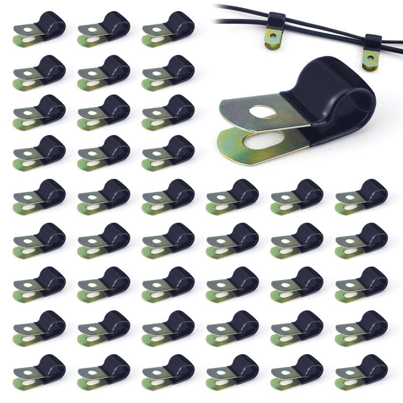 LELE LIFE 50Pcs 10mm Cable Clamps, Vinyl Coated Steel Wire Clamps Pipe ...